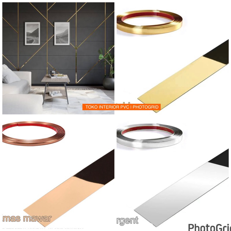 Jual List Wall Board List Strip Plat Gold Silver Wall Strip Gold Silver ...