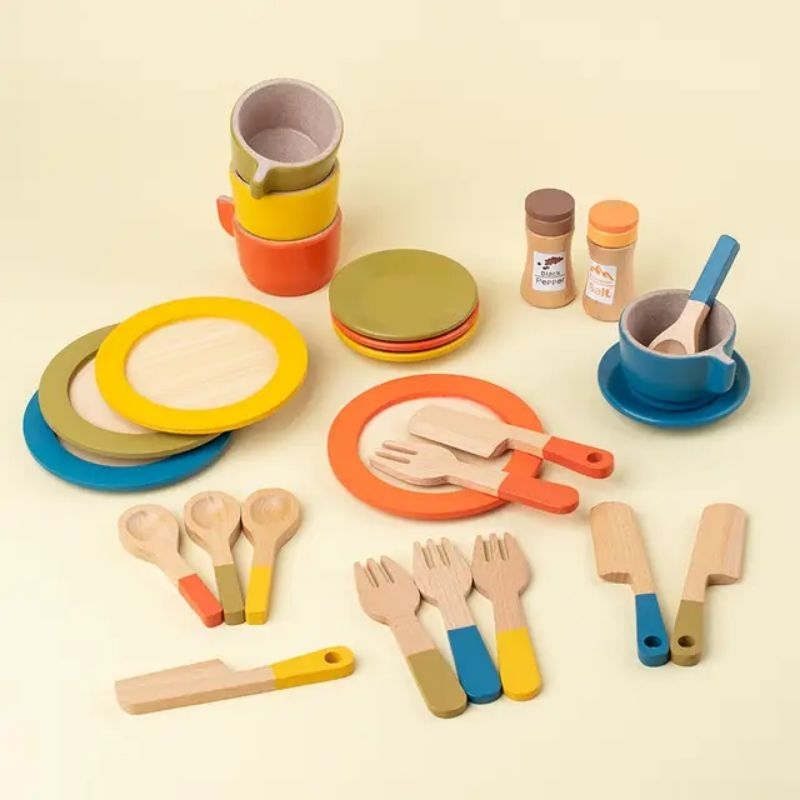 Jual wooden cooking toys/mainan kayu masak-masakan anak/piring gelas ...