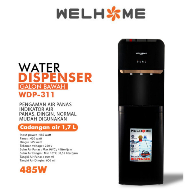 Jual Dispenser Galon Bawah Welhome WDP - 311 ( Panas, Dingin & Normal ) | Shopee Indonesia