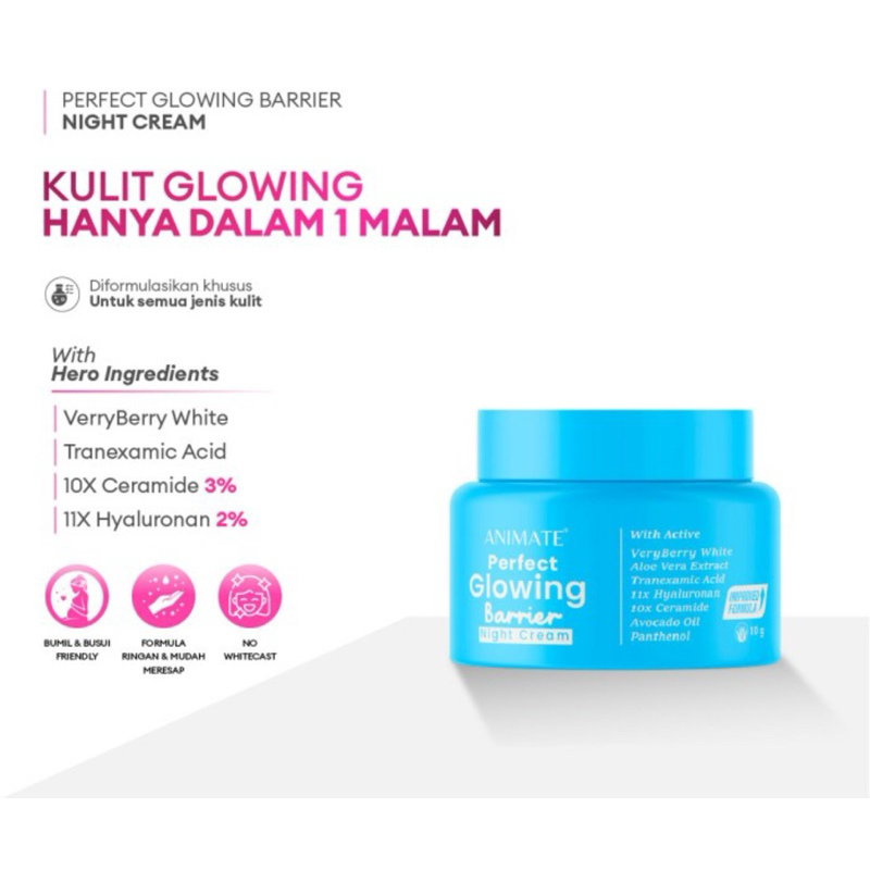 Jual ANIMATE GLOWING BARRIER NIGHT CREAM 10gr | cream muka | cream ...