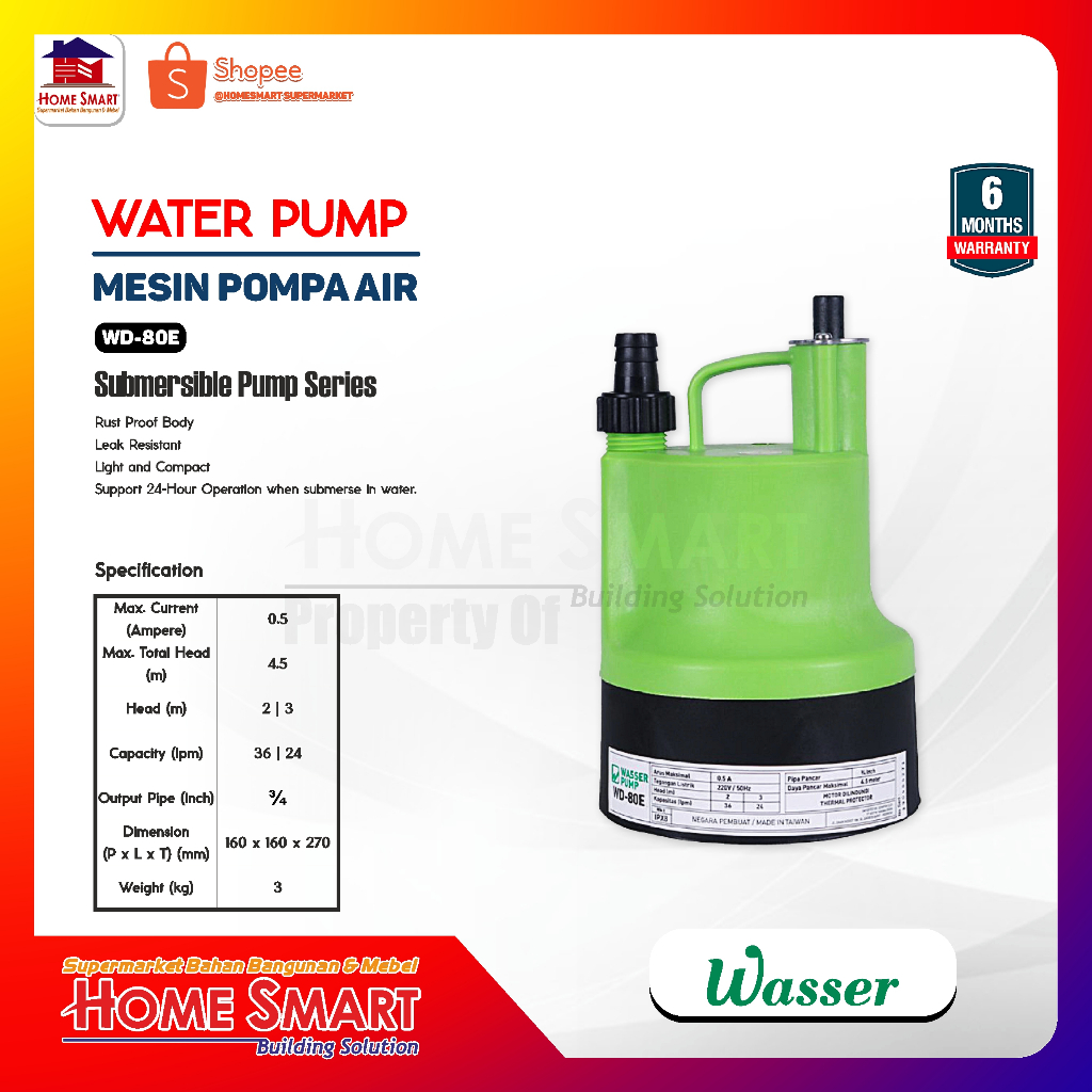 Jual Mesin Pompa Celup Wasser WD 80 E - Pompa Sirkulasi Kolam Ikan 80 ...