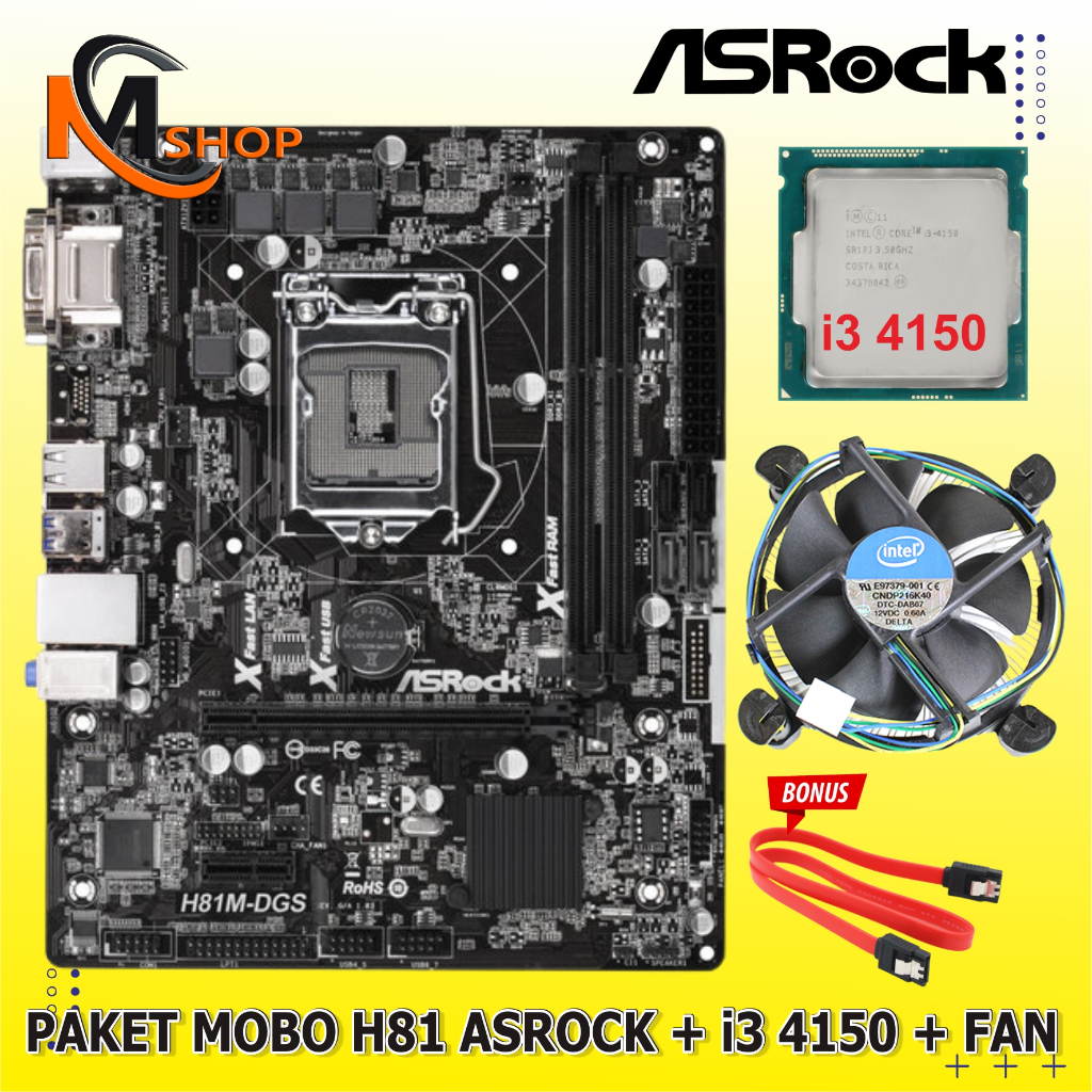 Jual Paket Mainboard Mobo Intel H81 LGA 1150 DDR3 Asrock + Processor Core i3 4150 + Fan | Shopee ...
