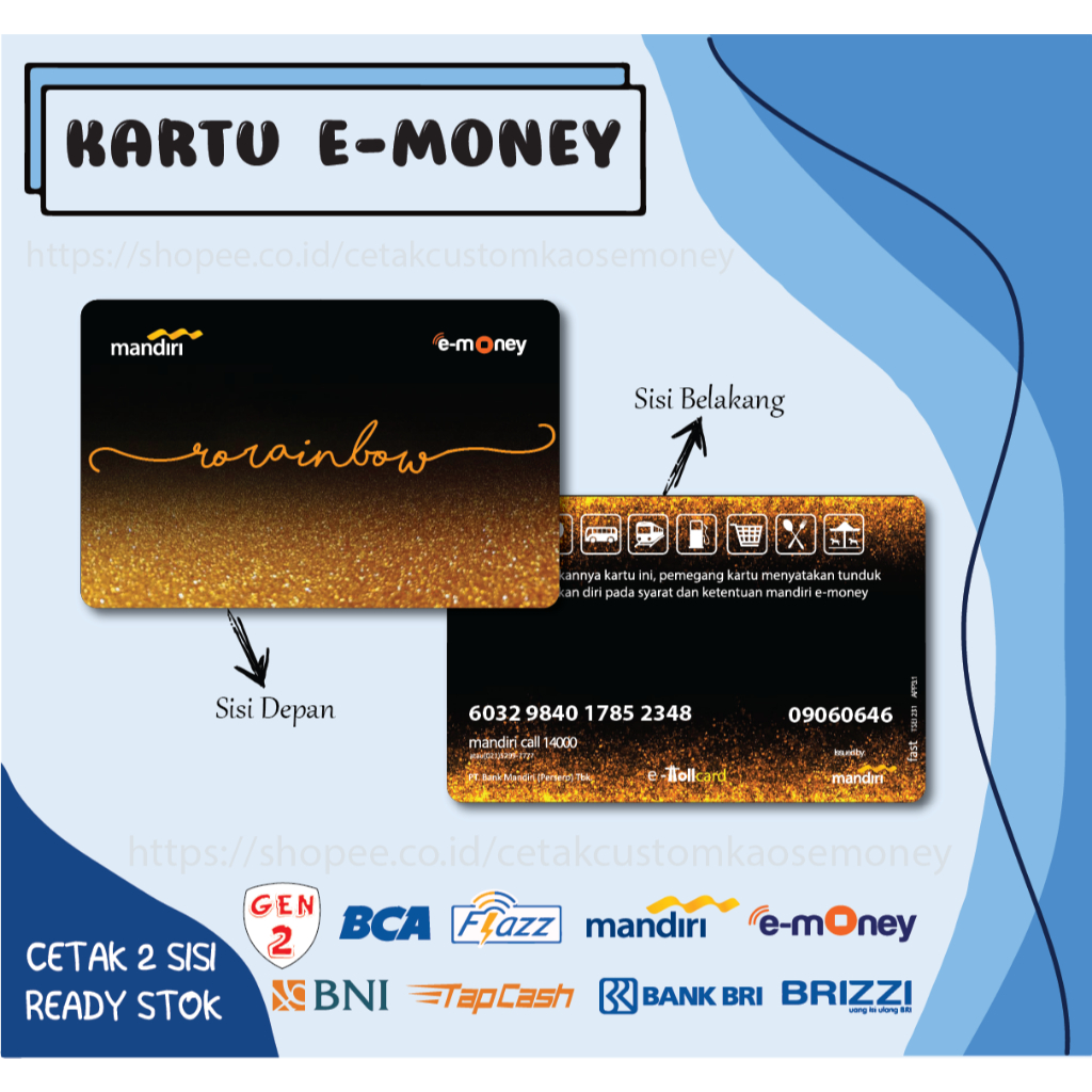 Jual KARTU E MONEY E TOLL DESIGN BLACK GLITER ORANGE NAMA ORANGE EMONEY ...