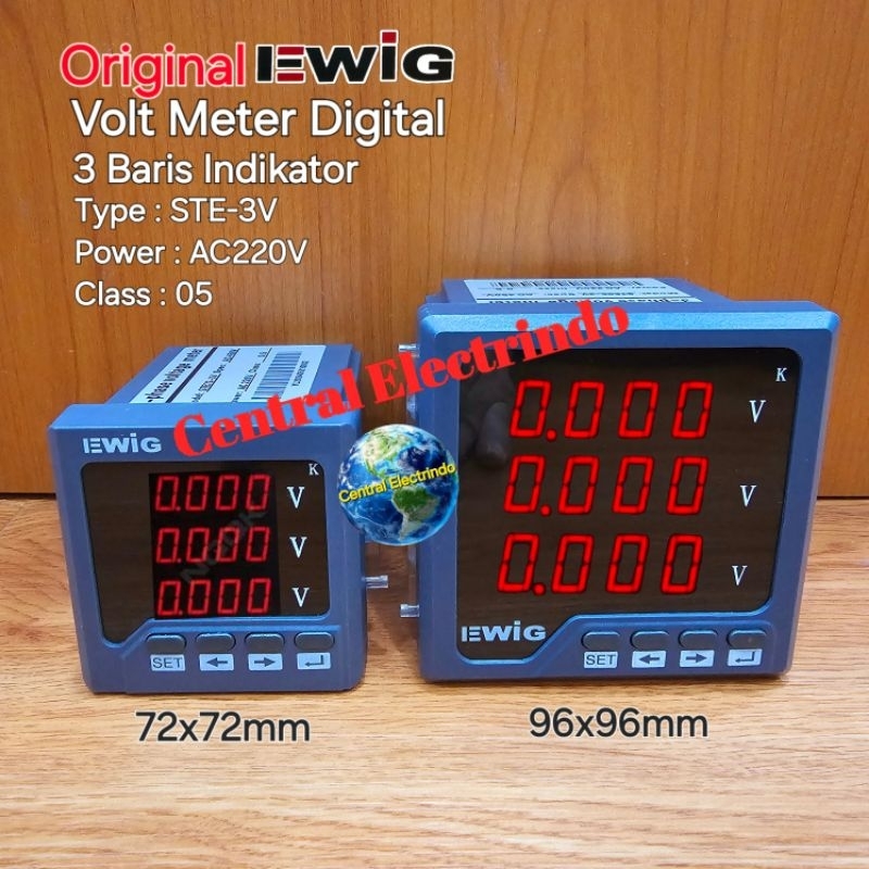Jual Volt Meter Digital EWIG Type STE-3V 3 Baris Indikator AC 220V ...