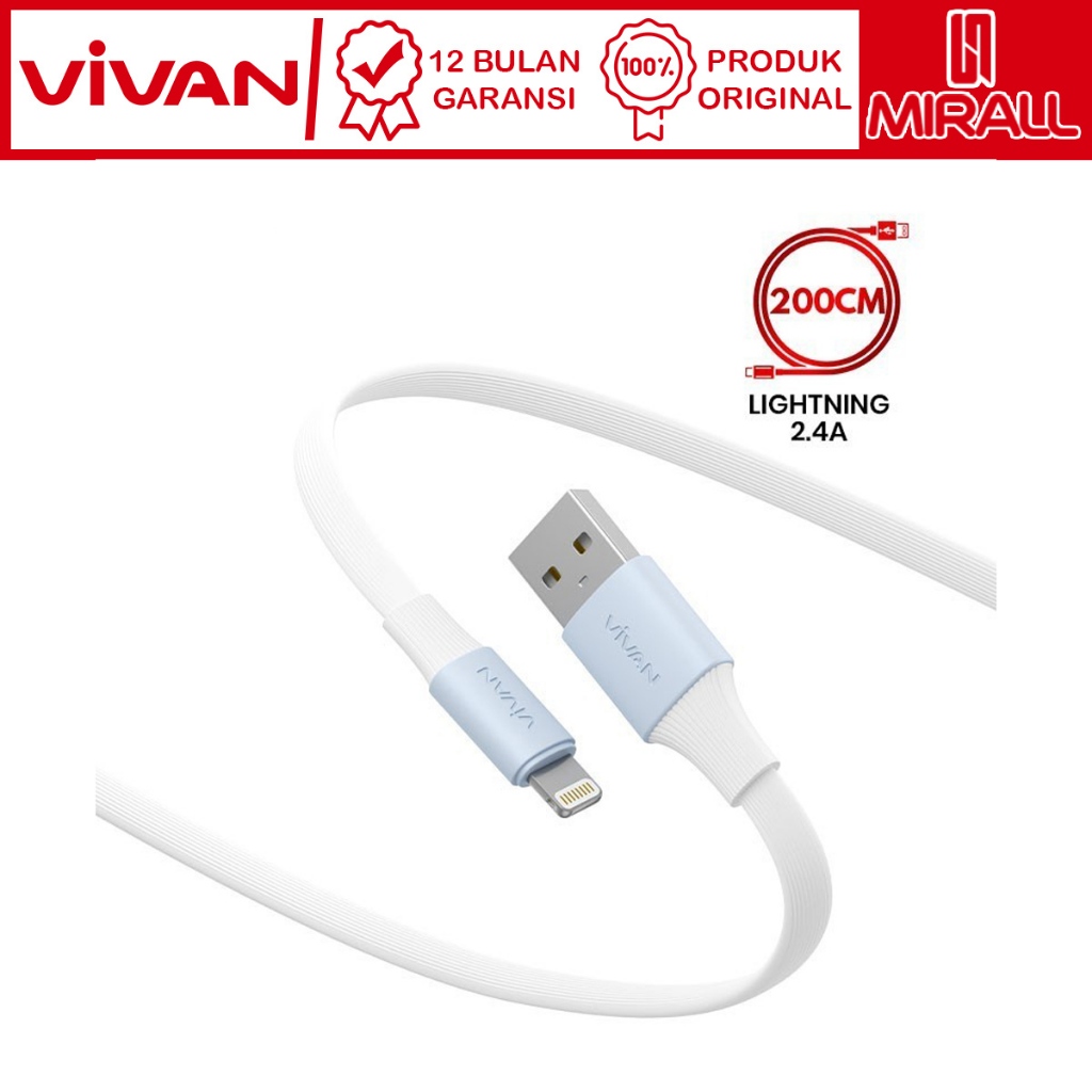 Jual VIVAN Kabel Data Iphone 200cm 2M Lightning 2.4A SL200S Panjang 2 ...