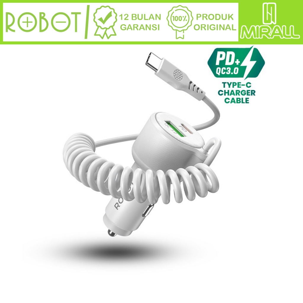 Jual ROBOT RT-C12 Car Charger Colokan Charger Mobil 2 Port USB & Type C ...
