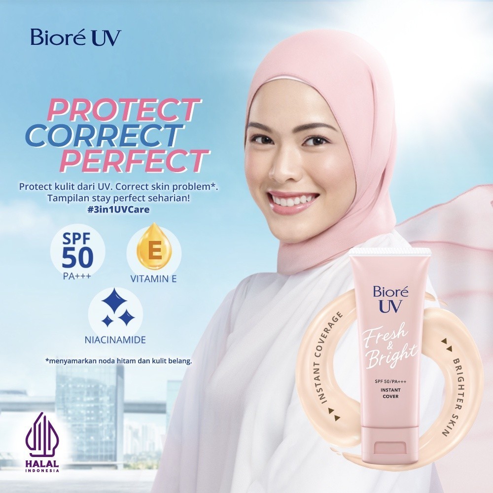 Jual Biore UV Fresh & Bright Instant Cover Sunscreen SPF 50+ PA+++ | Shopee Indonesia