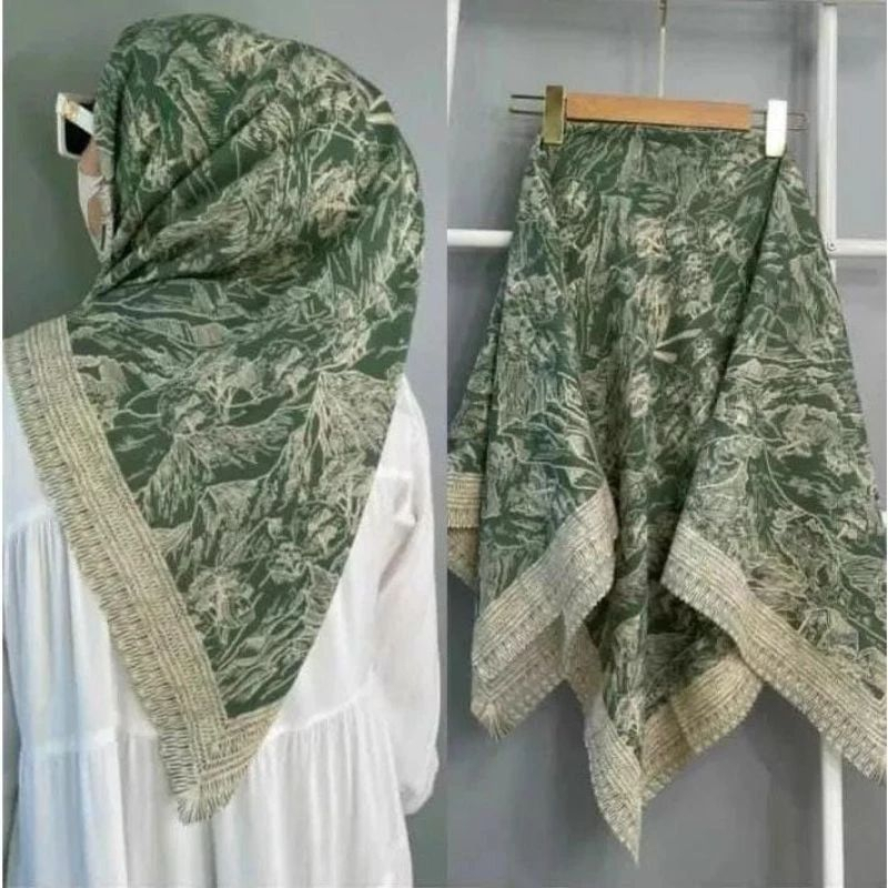 Jual Kerudung Voal Segi empat Premium Motif Panorama Hijau/ Hijab Jilbab Pegunungan Laser Cut ...