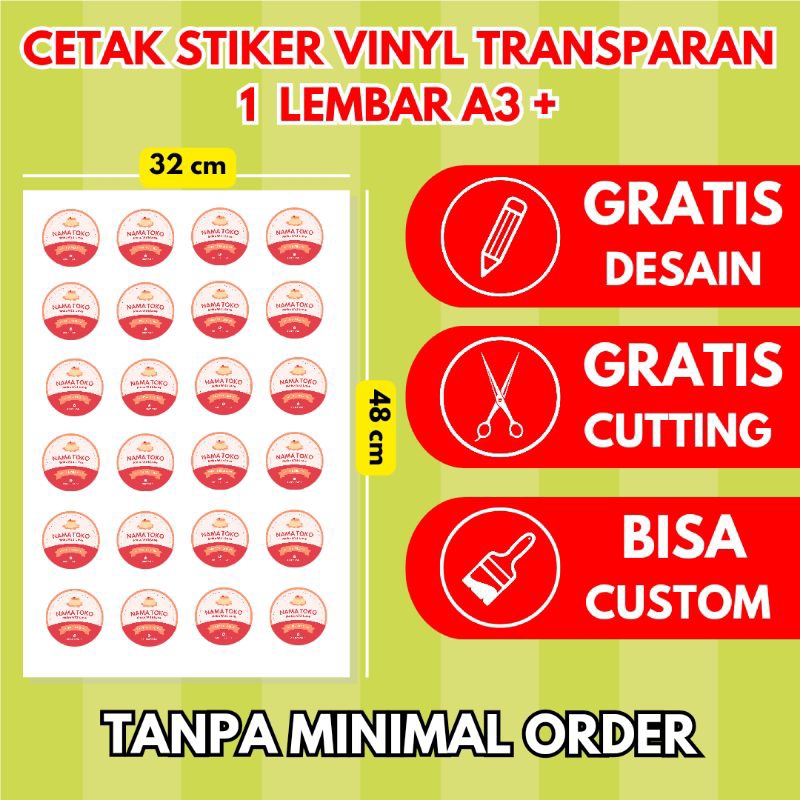 Jual CETAK STIKER VINYL TRANSPARAN BENING A3+ ANTI AIR LABEL OLSHOP ...