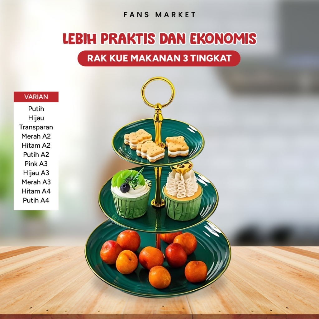 Jual Rak Kue Makanan 3 Tingkat Kue Buah Snack Cupcake Stand Display ...