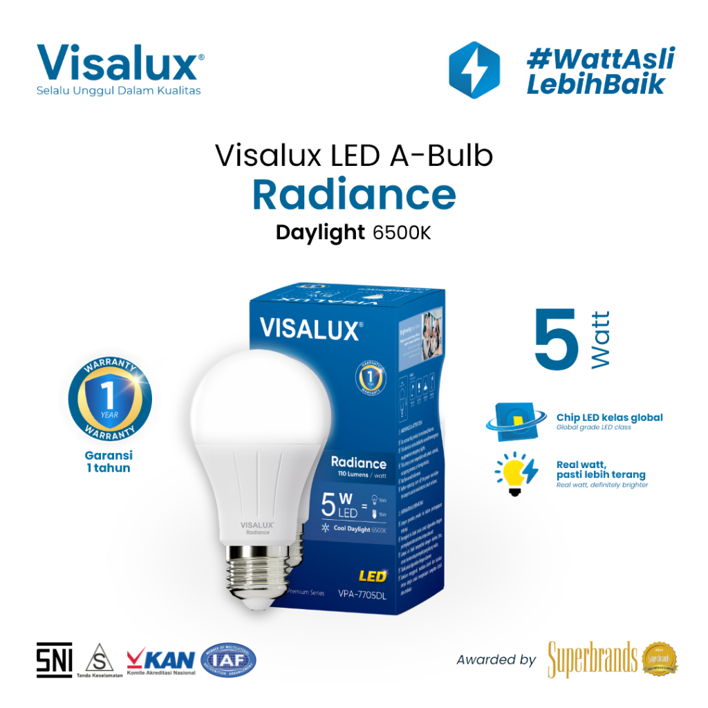 Jual Visalux Lampu LED A-Bulb Radiance 6500K Daylight Putih 5W (RAD ...