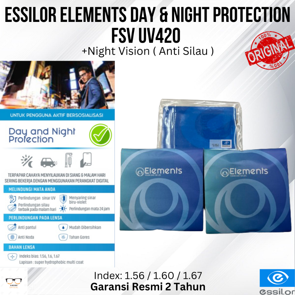 Jual Lensa Kacamata Blue Ray + Drive Essilor Elements Day & Night ...