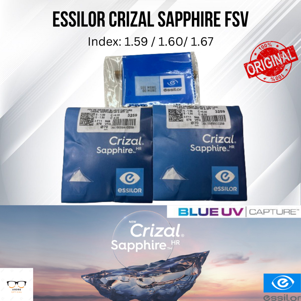 Jual Lensa Kacamata Blueray Essilor Crizal Sapphire HR Blue UV Capture ...
