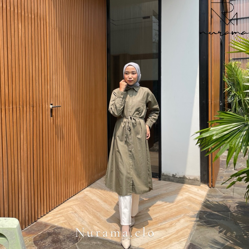 Jual Nurama - Akleema Long Tunic Denim Army Jumbo | Tunik Jeans ...