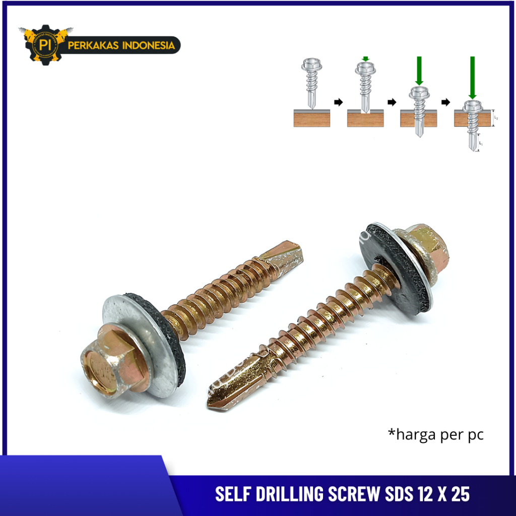 Jual Self Drilling Screw SDS 12 x 25 Sekrup Baut Hex Atap Baja Ringan ...
