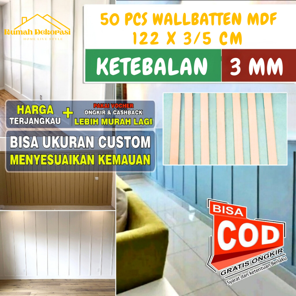 Jual 50 PCS Wall Batten Dekorasi List Kayu Hiasan Dinding Wall Panel ...