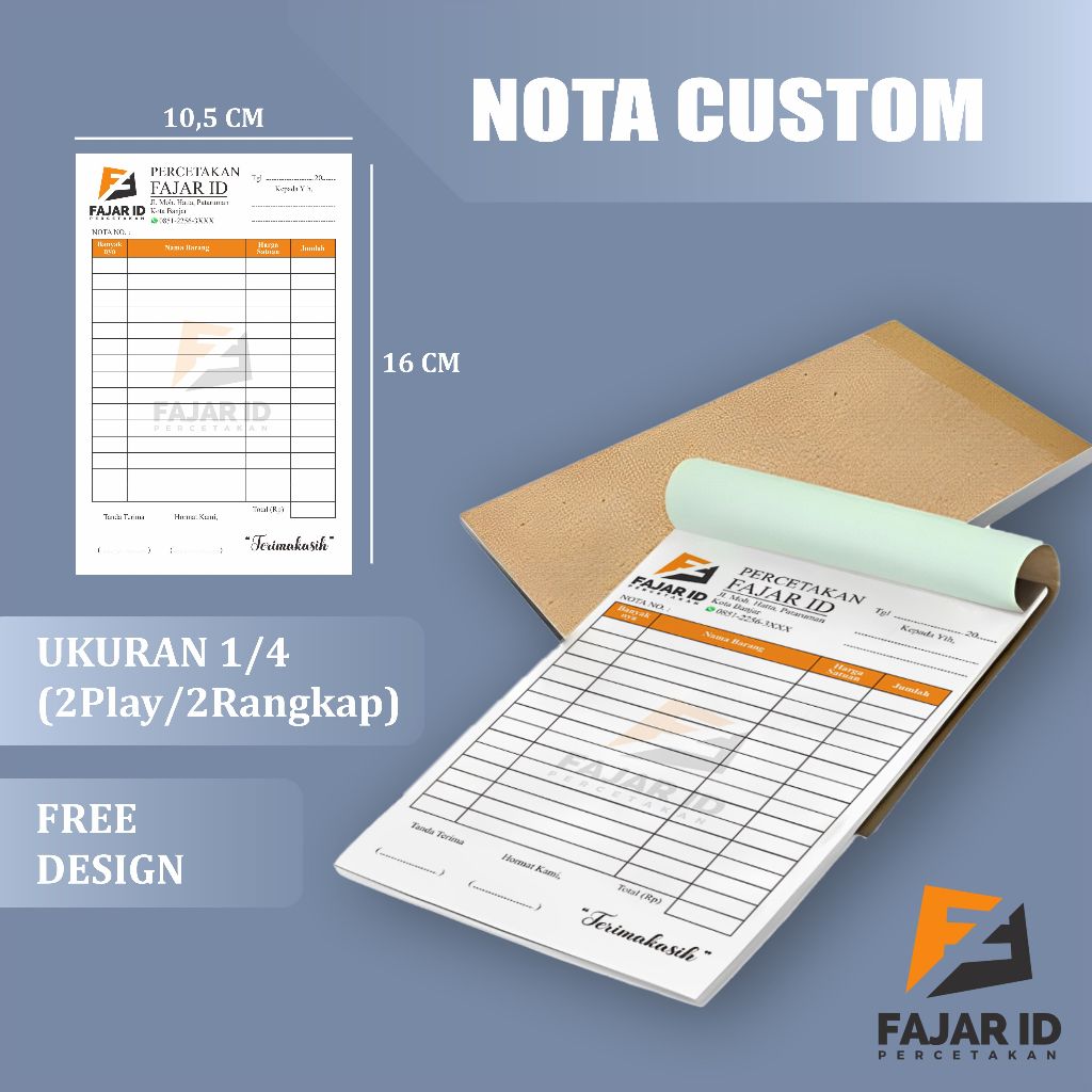 Jual ISI 40 BUKU/NOTA NCR 1 RIM 2 PLY UKURAN 1/4 Folio / NOTA TOKO ...