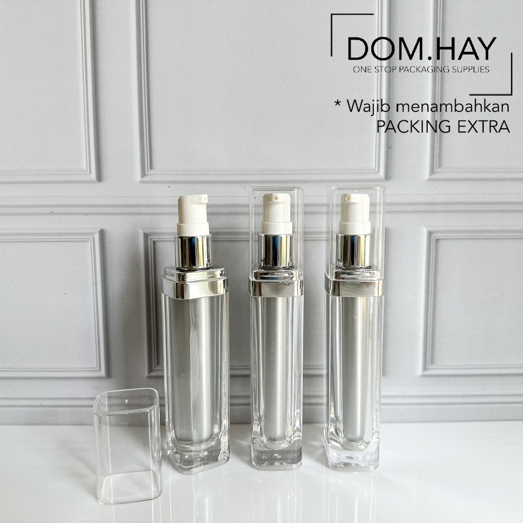 Jual 50ml Botol Pump Serum Kotak Silver Packaging Luxury Kosmetik Skin ...