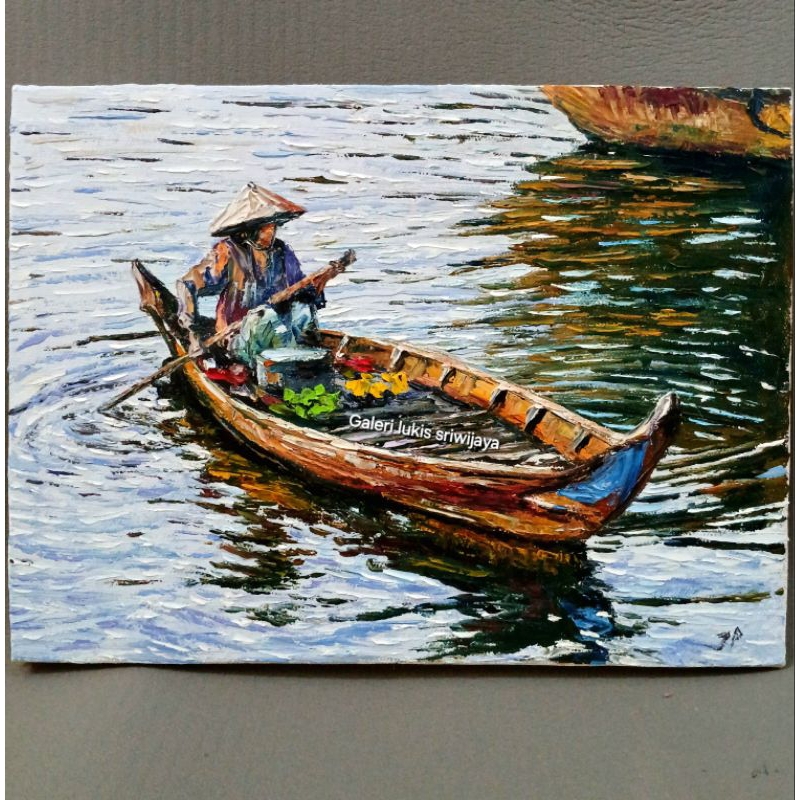 Jual lukisan nelayan diatas perahu mini lukis palet 30 x 40 cm | Shopee ...