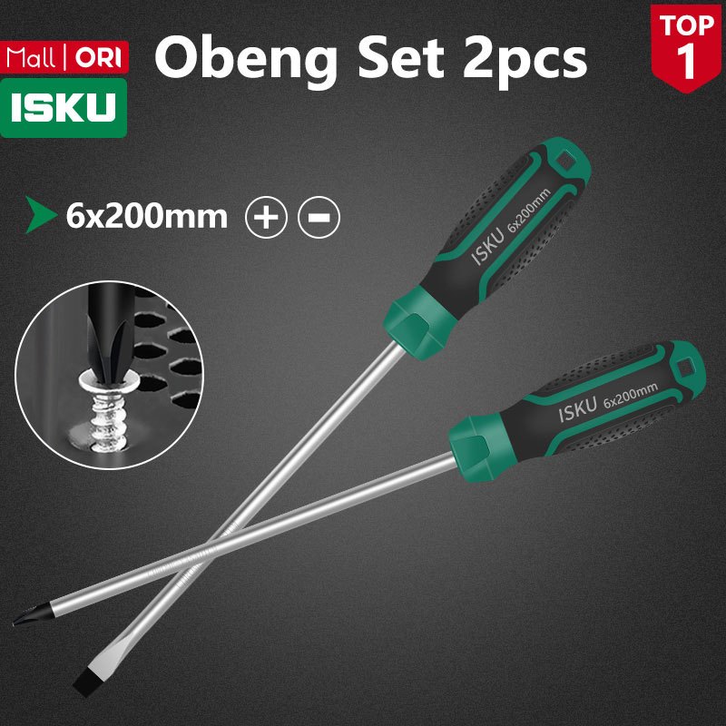 Jual ISKU Obeng Plus (+) Minus (-) 6*200mm 8inch Set Obeng 2 Pcs ...