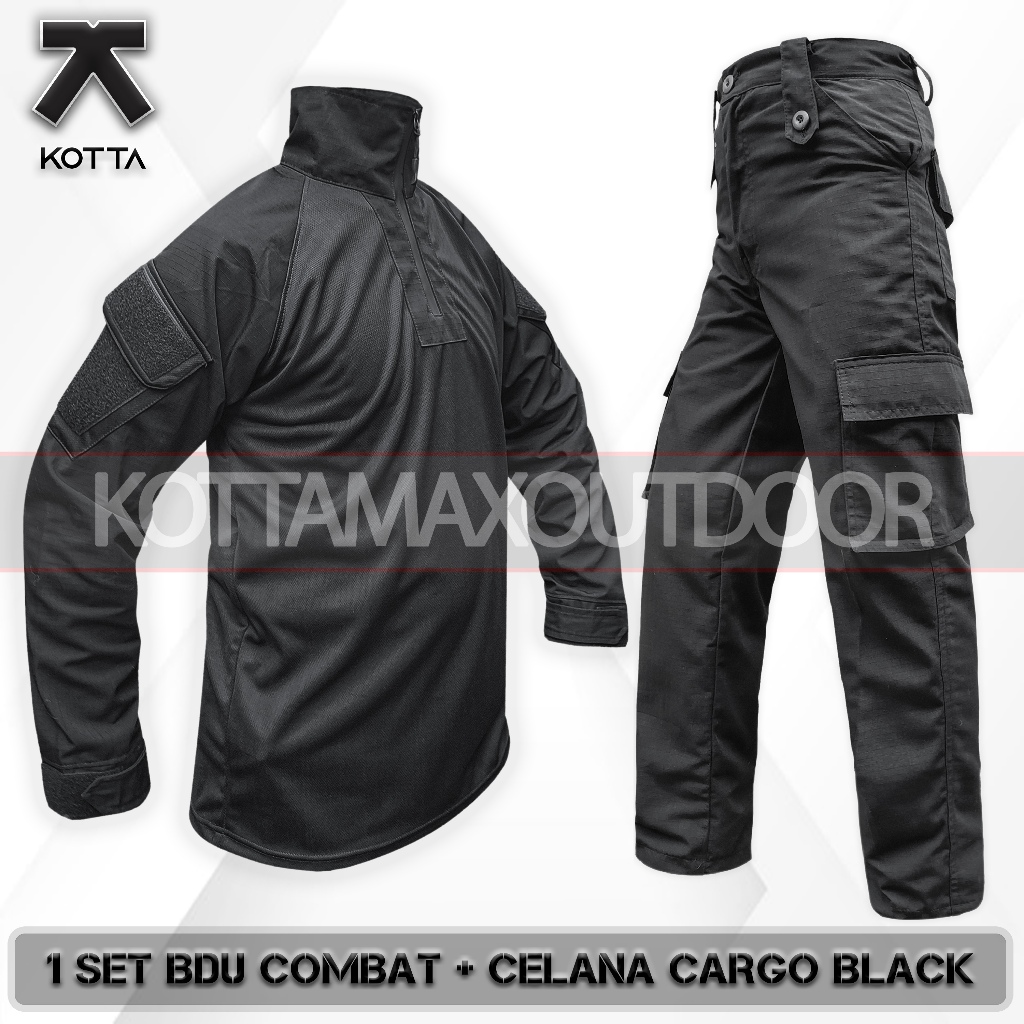 Jual SATU SET SETELAN BAJU KAOS BDU TACTICAL COMBAT CELANA PDL PANJANG CARGO LORENG HITAM BLACK ...