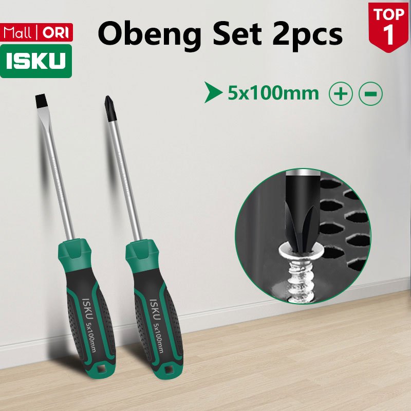 Jual ISKU Obeng Set Magnetik 2pcs 5*100mm Screwdriver Set Plus Dan ...