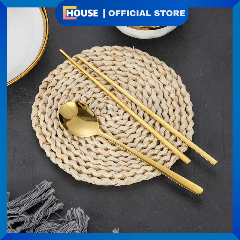 Jual UHOUSE Sendok Garpu Stainless / Alat Makan Sendok Garpu Gold ...