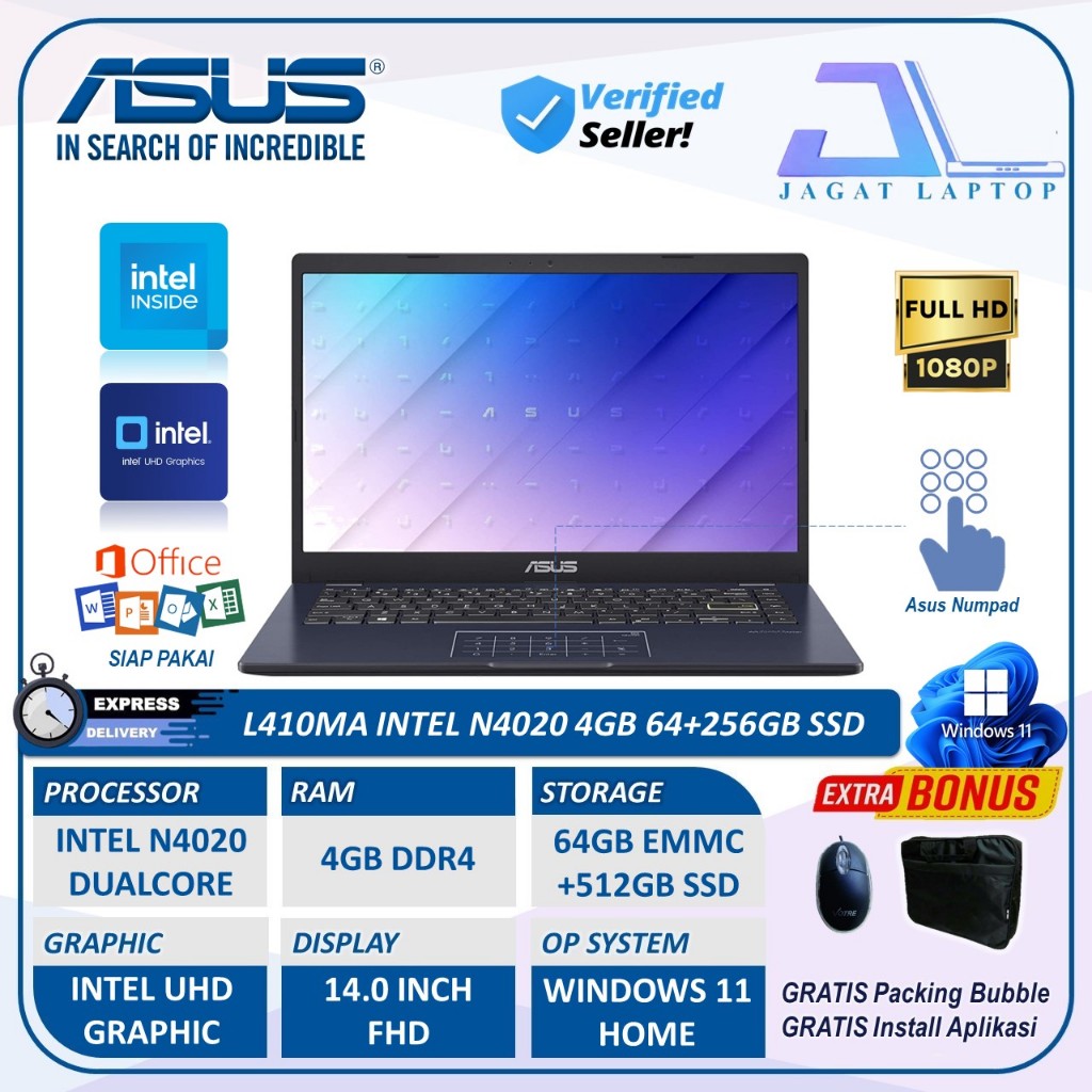 Jual Laptop Asus L410ma Intel N4020 4gb 512gb 14.0 FHD Win11home ...