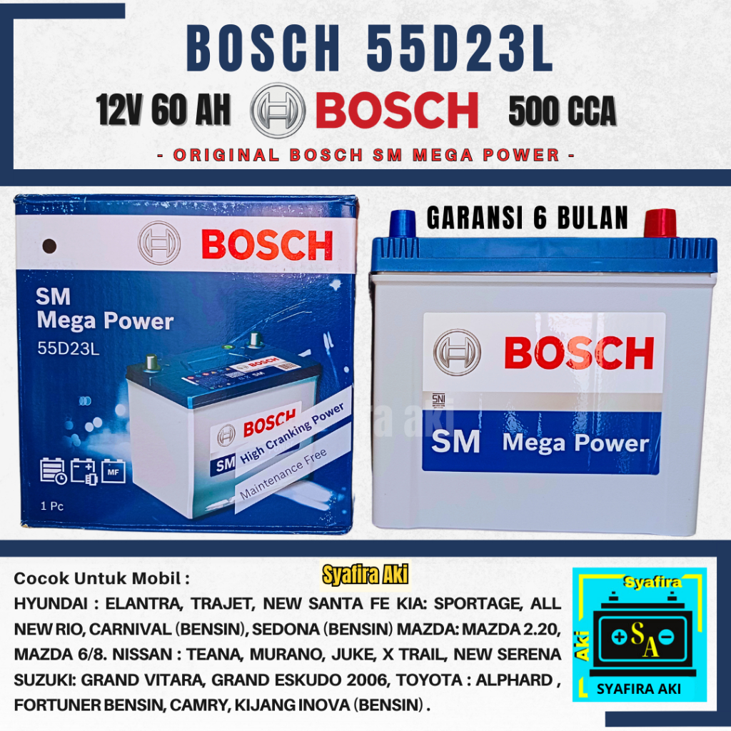 Jual Aki Mobil Toyota Kijang Innova Bensin BOSCH 55D23L MF 12V 60AH AKI KERING | Shopee Indonesia
