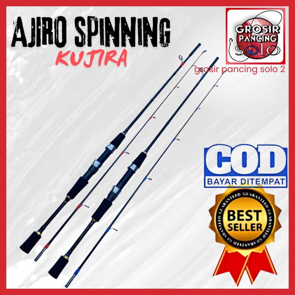 Jual Joran pancing Spinning Casting Murah AJIRO KUJIRA kujiro HITAM Fiber Solid Padat Murah ...