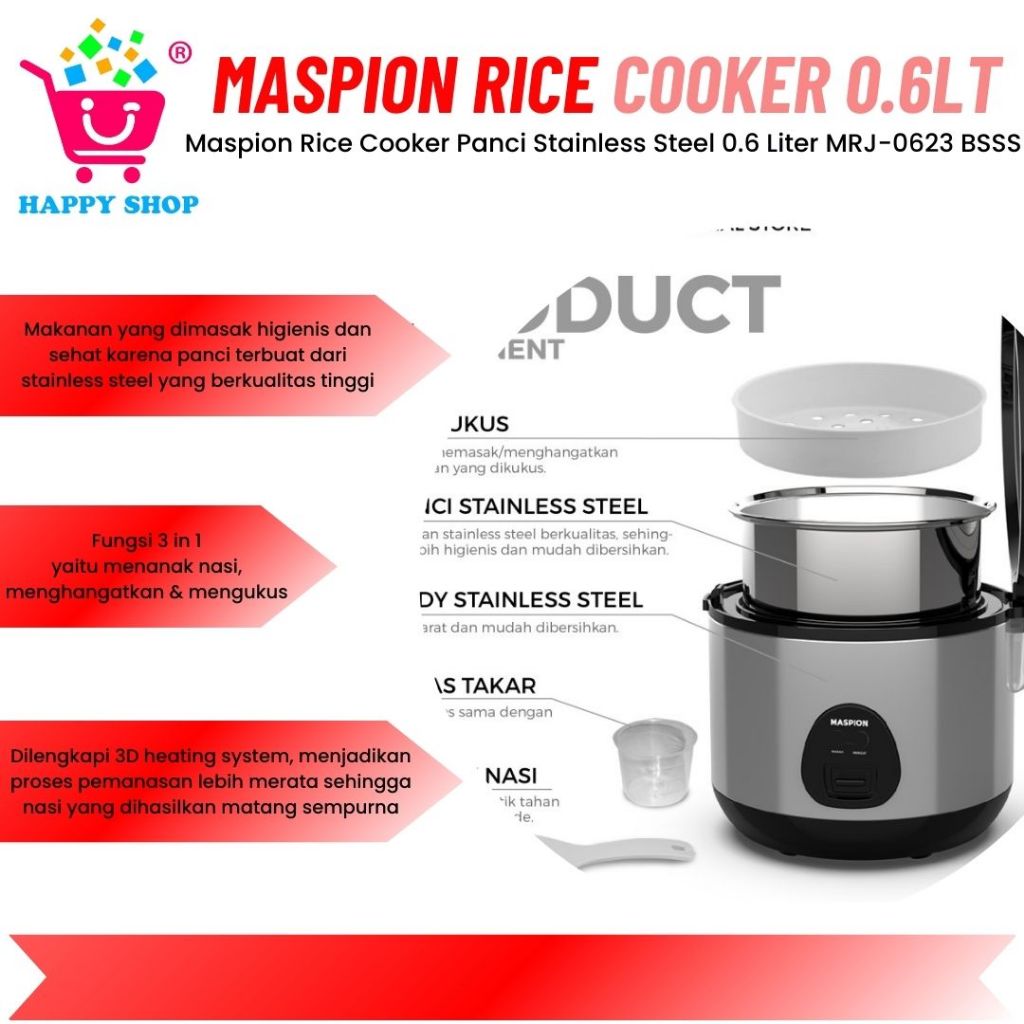Jual Maspion Rice Cooker Panci Stainless Steel 0.6 Liter MRJ-0623 BSSS ...