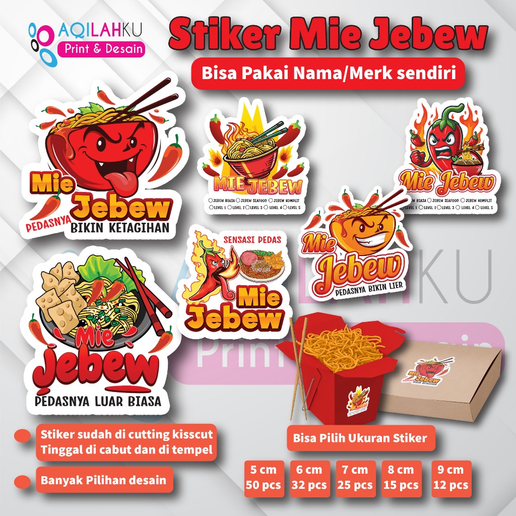 Jual [Isi 12-50 Pcs] Stiker Mie Jebew | Sticker Makanan Mie Jebew ...