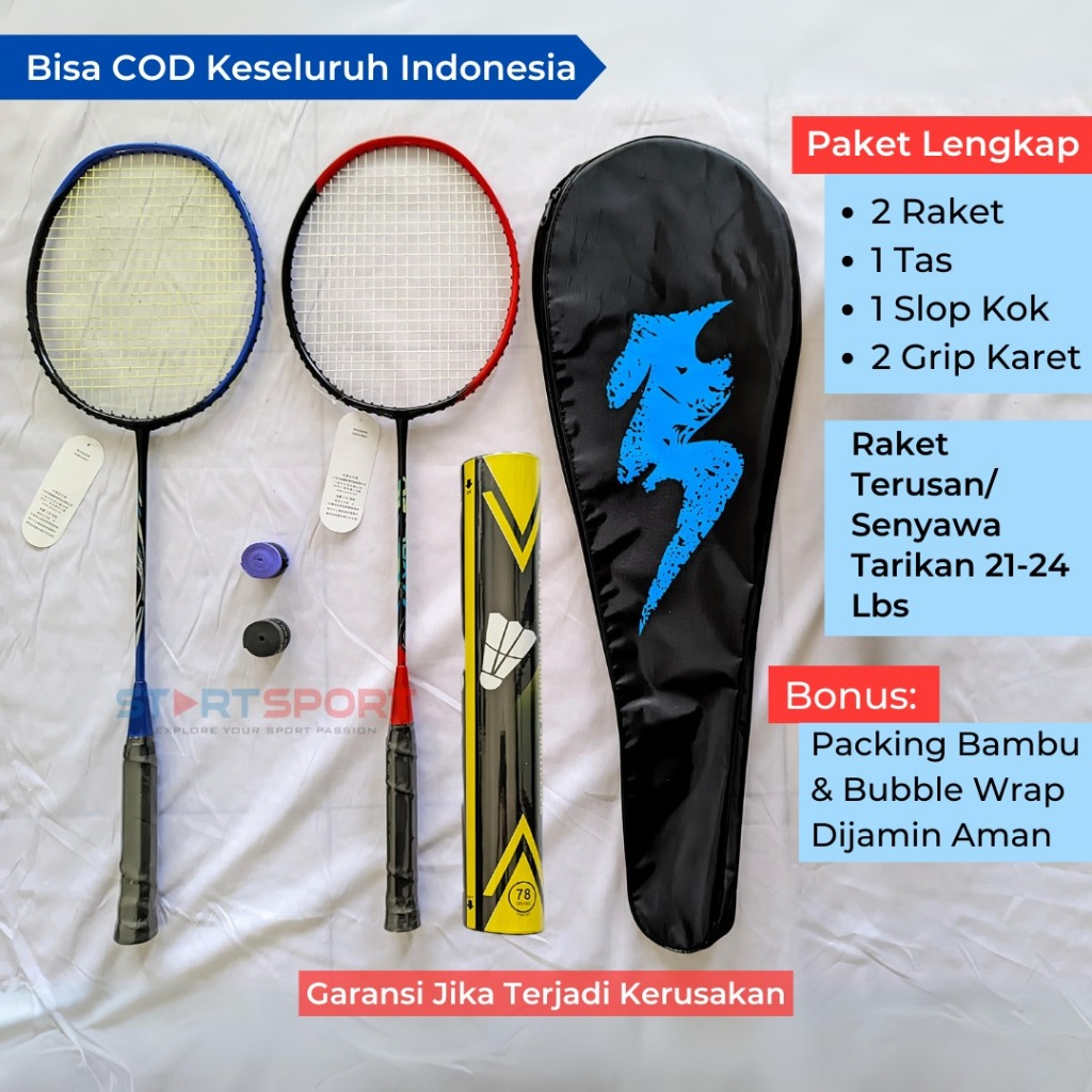 Jual Set Raket Badminton Bulutangkis isi 1 dan 2 Senyawa Terusan 23lbs ...