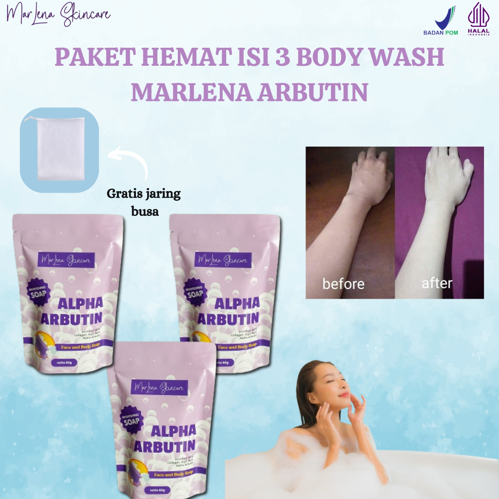 Jual Bodywash Whitening MARLENA PAKET HEMAT ISI 3 SABUN GRATIS JARING ...
