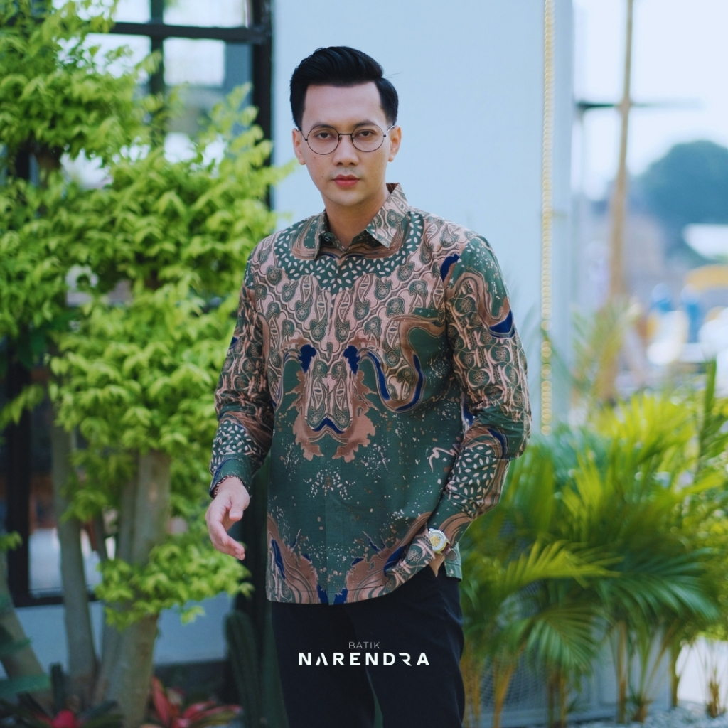 Jual BATIK NARENDRA MOTIF MAHATMA SAGE Kemeja Batik Pria Premium Lengan Panjang Reguler Lapis ...
