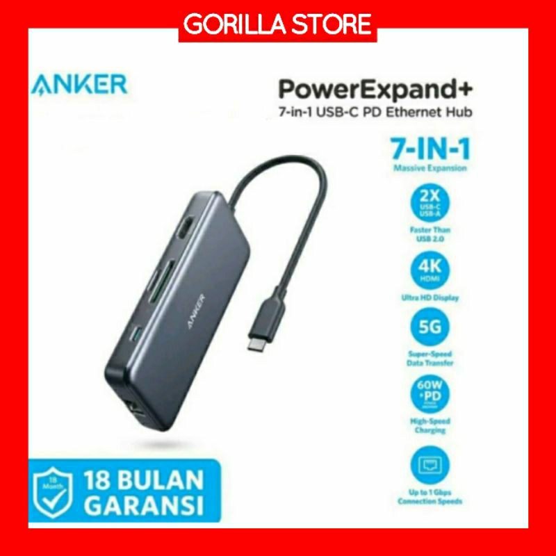Jual Anker PowerExpand+ 7 in 1 USB-C PD Etherner Hub Adapter - A8352 ...
