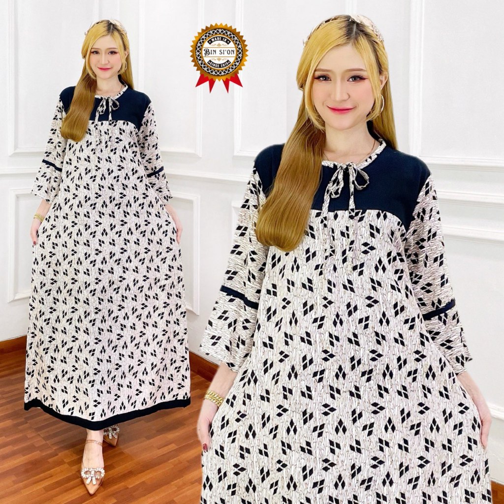 Jual BINSION - DRESS RAYON LENGAN PANJANG MOTIF SIMPEL KEKINIAN MODEL ...