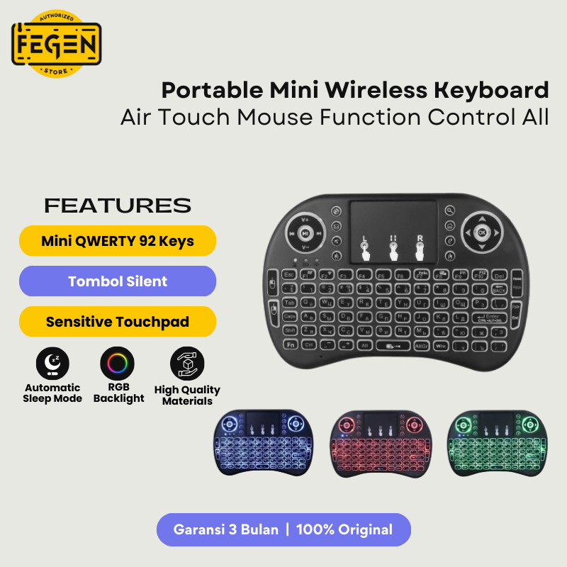 Jual FEGEN Mini Wireless Remote Keyboard i8 Air Mouse 2.4G with Touchpad Backlit PC Android TV ...