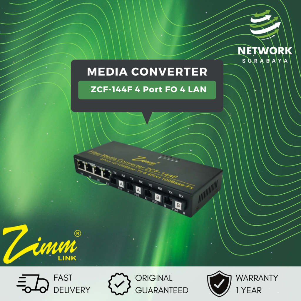 Jual ZIMMLINK ZCF-144F MEDIA CONVERTER 155MBPS SINGLE MODE 20KM 4 FIBER ...
