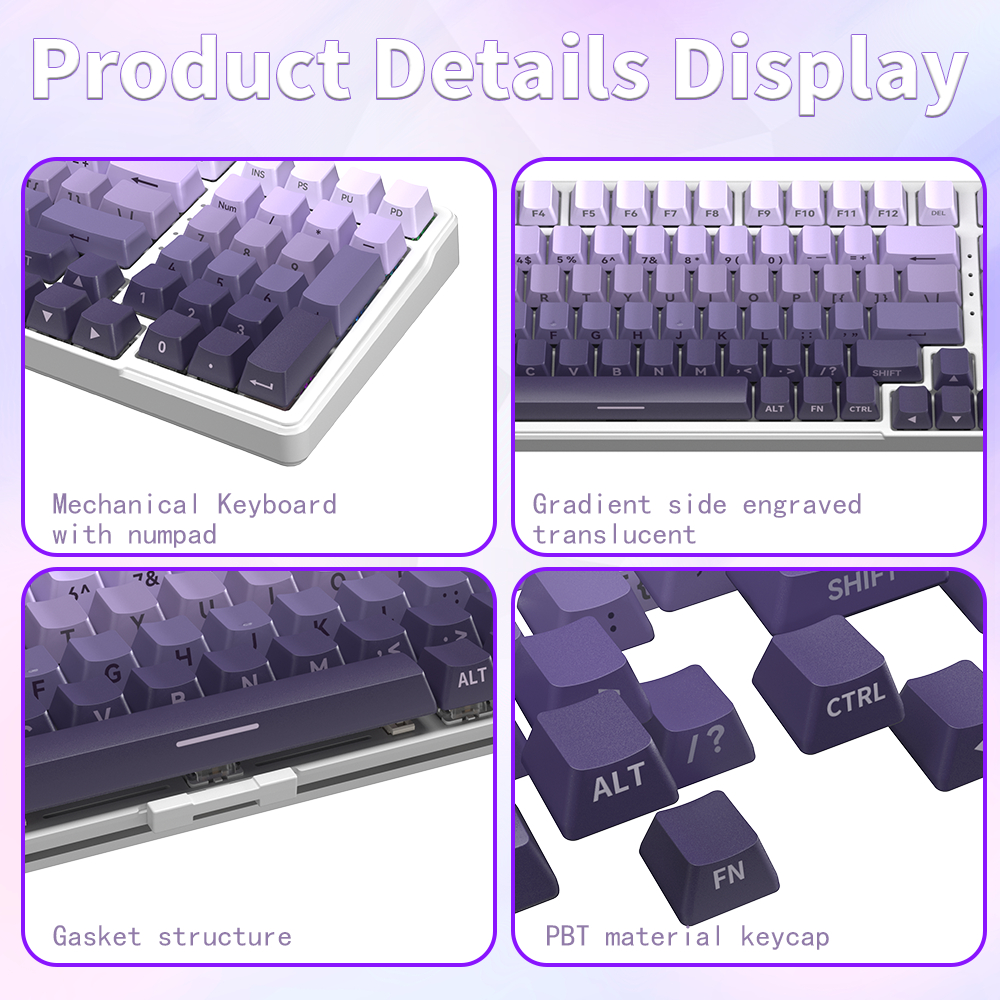 Jual ZIFRIEND ZT99 Gradient Purple Mechanical Gaming Keyboard White Light Red Switch | Shopee ...