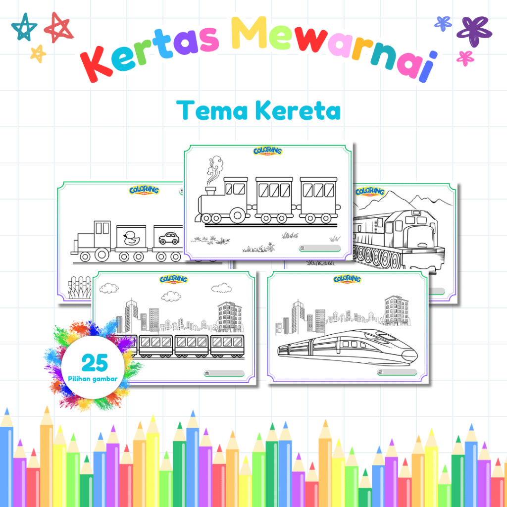 Jual KERTAS MEWARNAI KERETA / TRAIN COLORING BOOK / KERTAS GAMBAR ...