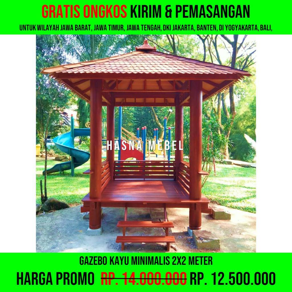 Jual gazebo kayu unik minimalis ukuran 2x2 meter atap sirap ulin ...