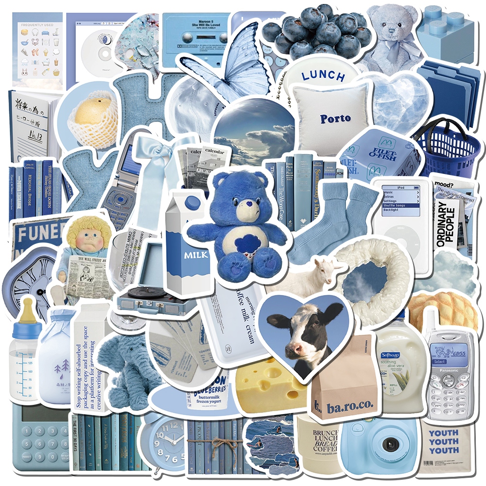 Jual [60PCS]Stiker Aesthetic Seri Biru Stiker Ins Gaya Decal Vinyl Anti ...