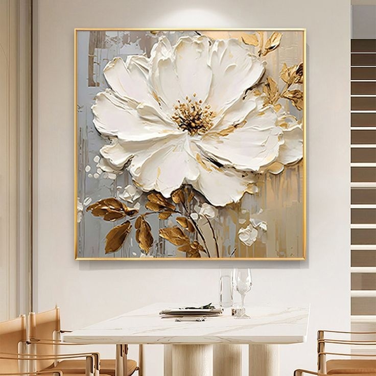 Jual Lukisan Dinding Bunga Mawar Putih Tekstur Timbul Tebal Modern art ...