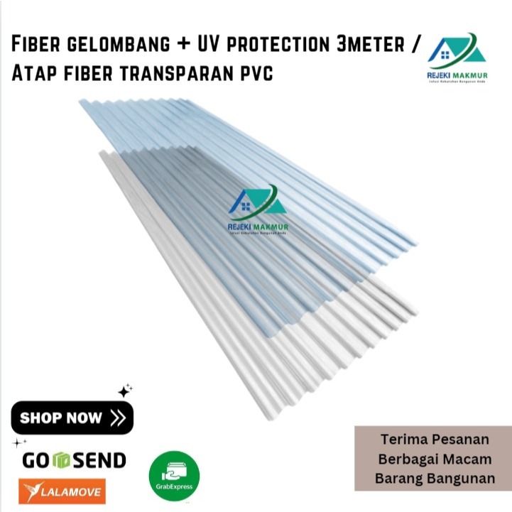Jual Fiber gelombang + UV protection 3m x80cmx0.8mm putih susu / Atap ...