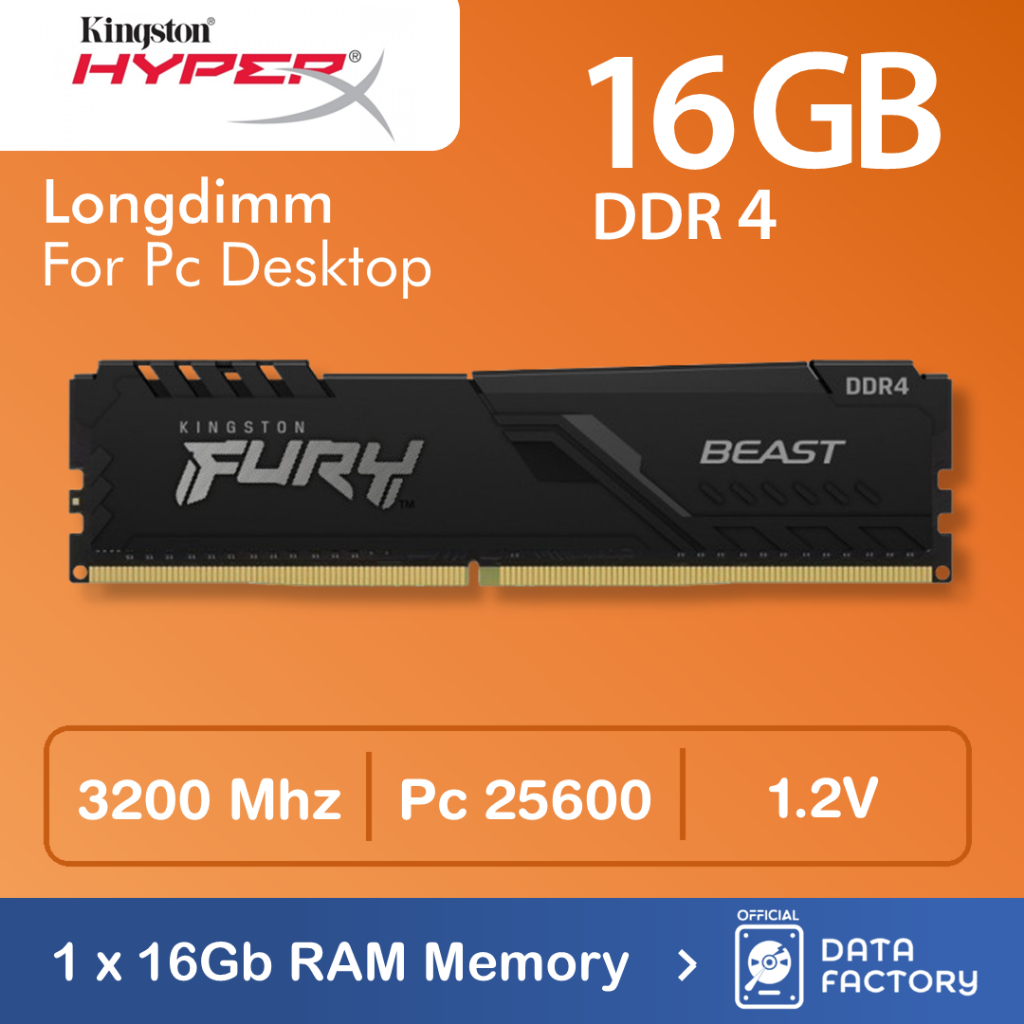 Jual RAM KINGSTON FURY BEAST DDR4 16GB PC 25600 / 3200 MHZ MEMORY HYPERX PC PC25600 / 3200MHZ 1 ...