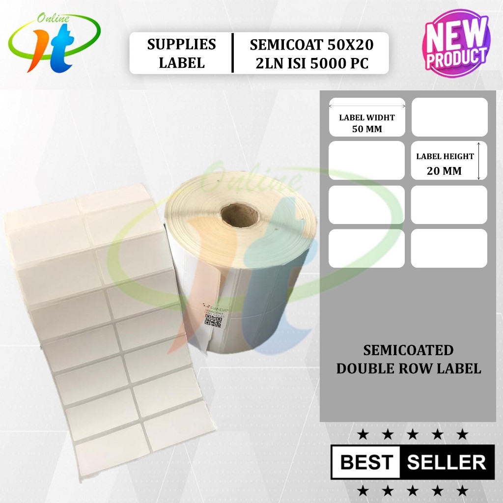 Jual Label Barcode Semicoat 50x20 2 Line Isi 5000 Label Stiker Printer ...