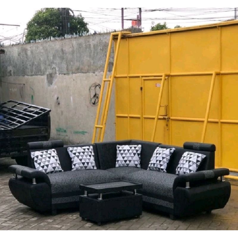 Jual Sofa Ruang Tamu Type Sudut L Satu Set Meja Hpl/Kaca Model Terbaru ...
