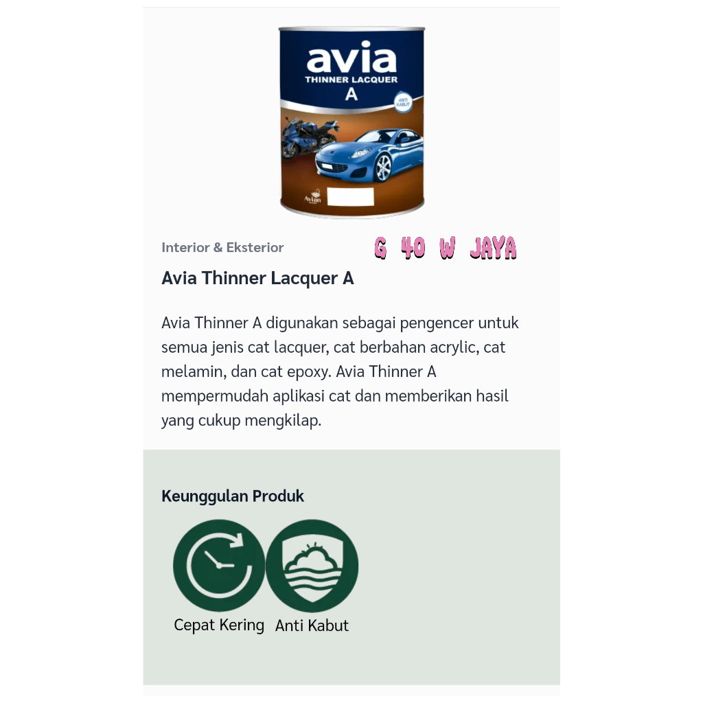 Jual Thinner / tiner Avian avia a dan a spesial / kemasan 1/2 liter / pengencer cat kayu dan ...