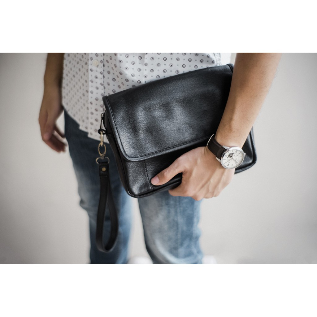 Jual Tas tangan pria kulit sapi asli variasi warna hitam | Shopee Indonesia